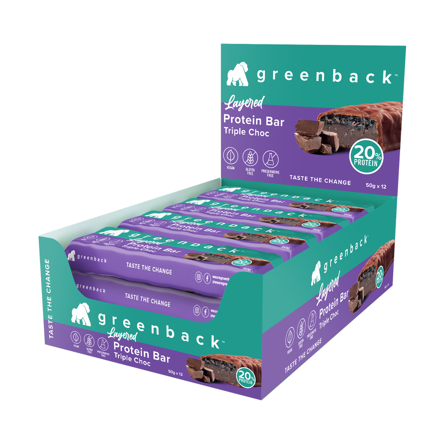 **NEW** Plant-Based Layered Triple Choc Protein Bar 50g x 12pk - Greenback
