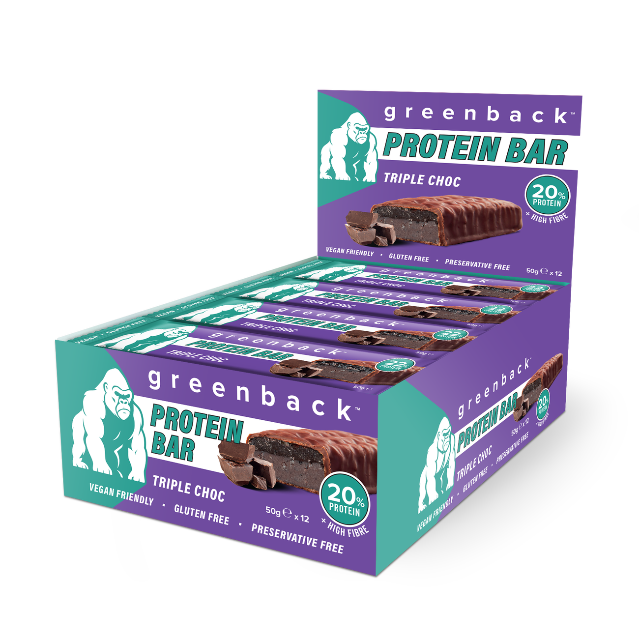 Plant-Based Layered Triple Choc Protein Bar 50g x 12pk - Greenback