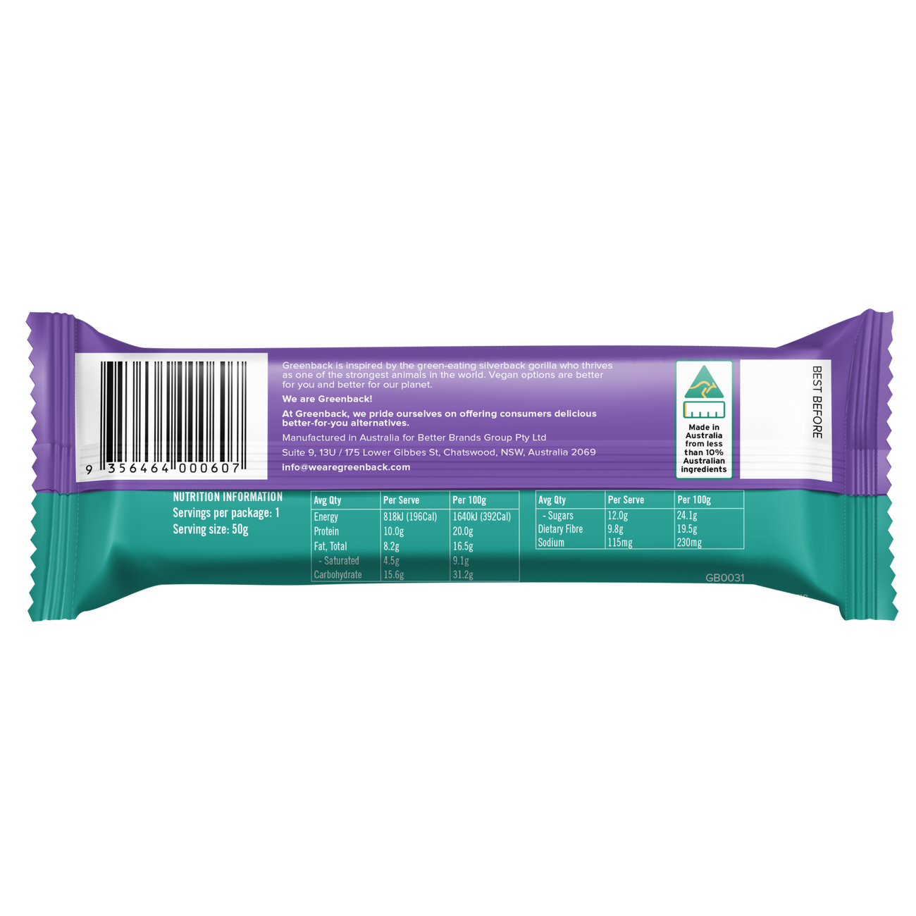 **NEW** Plant-Based Layered Triple Choc Protein Bar 50g x 12pk - Greenback
